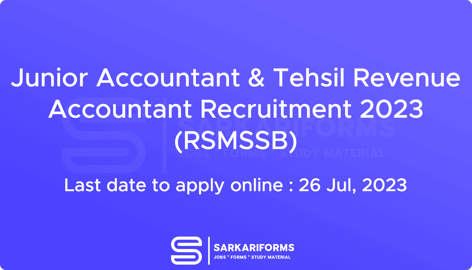Rajasthan Staff Selection Board (RSMSSB) Junior Accountant & Tehsil ...